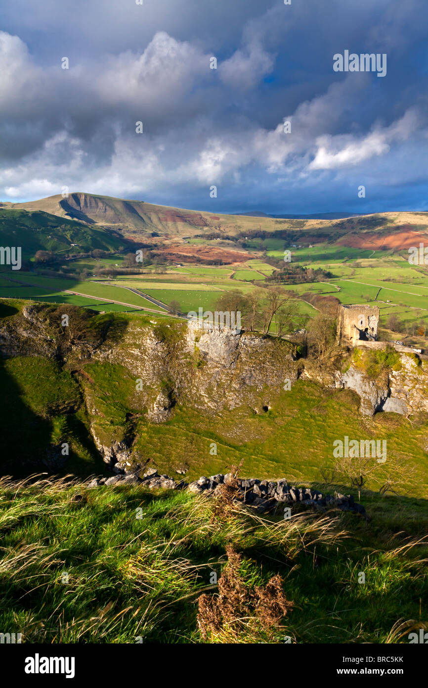 Mam Tor and Peveril Castle a Norman fortress built 1176 by Henry II ...