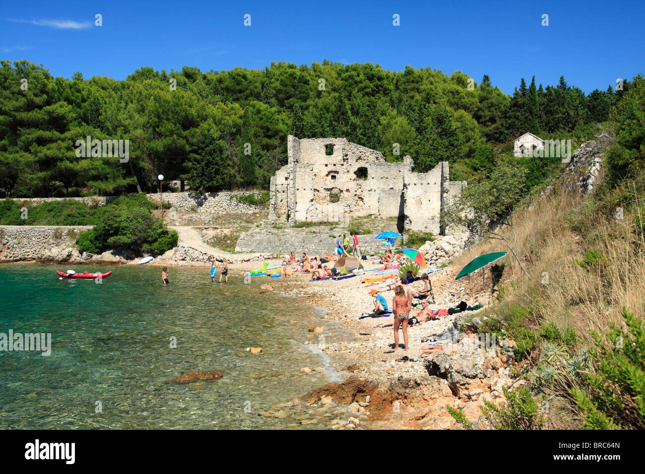 People on a beach at Bijar Bay in Osor, Cres Island, Croatia Stock ...