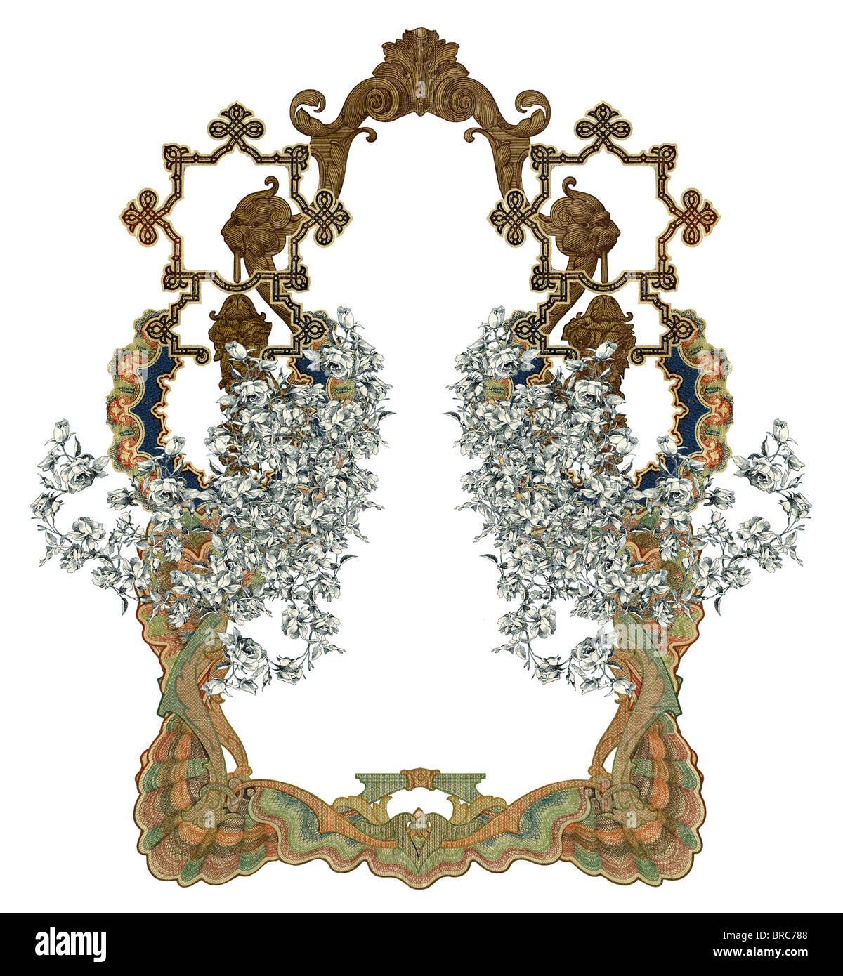 Luxuriously color illustrated old victorian frame with flowers Stock ...