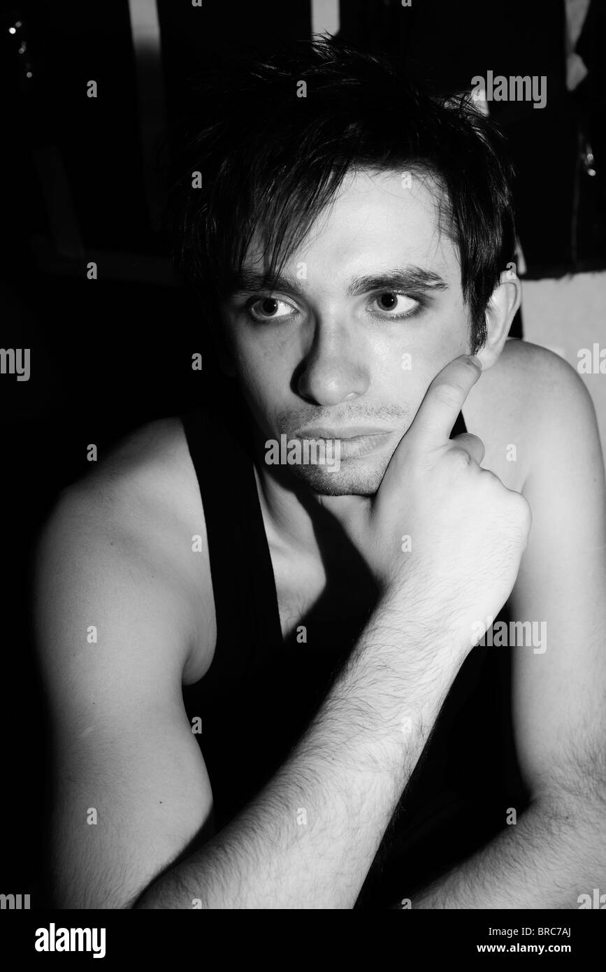 Portrait of young trendy guy brunette Stock Photo - Alamy