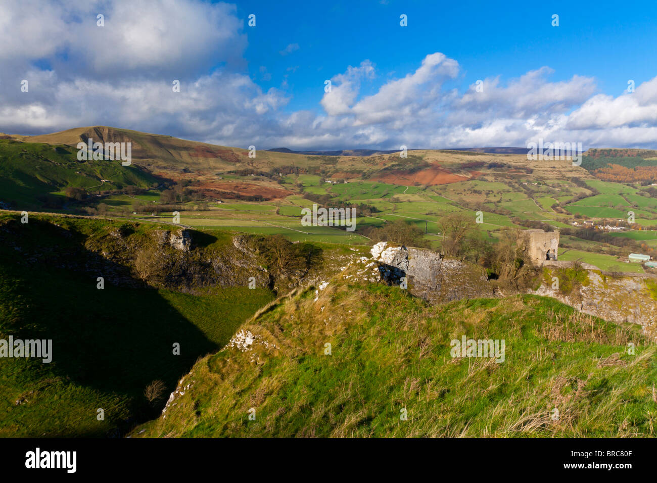 Cave Dale and Peveril Castle a Norman fortress built 1176 by Henry II ...