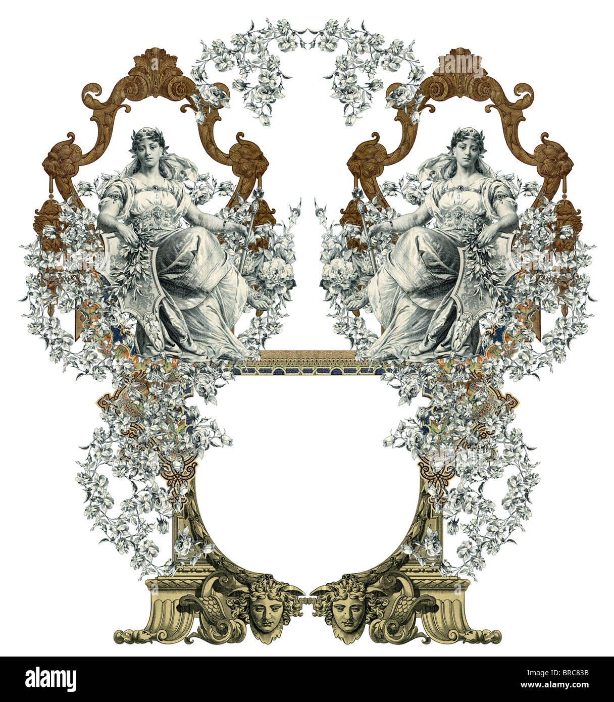 Luxuriously color illustrated old victorian frame with woman Stock ...