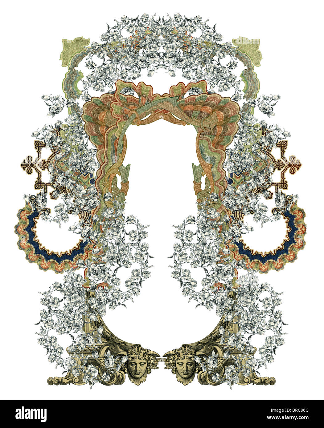 Luxuriously color illustrated old victorian frame with flowers Stock ...