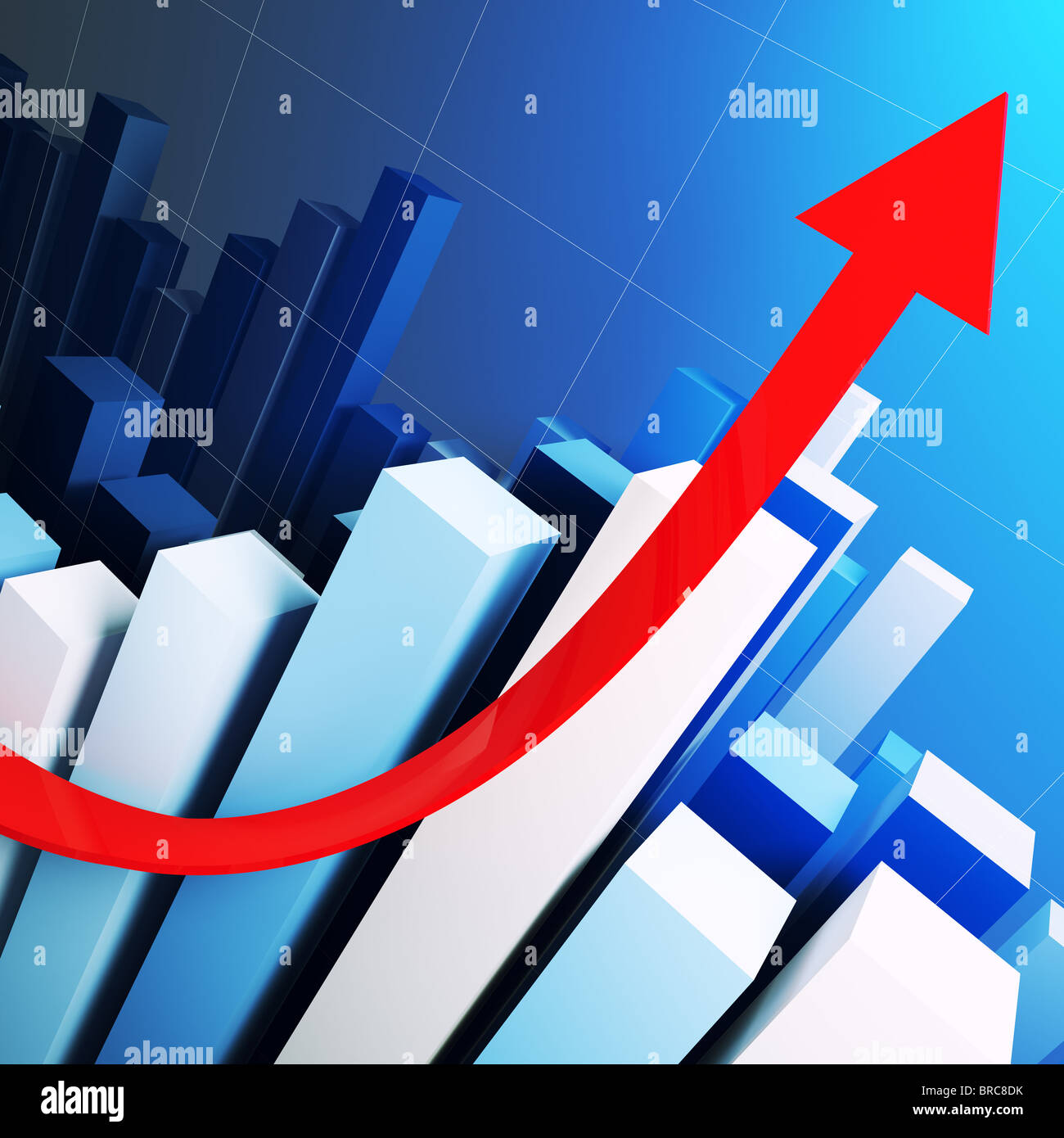 business growing stat and red arrow 3d background Stock Photo - Alamy