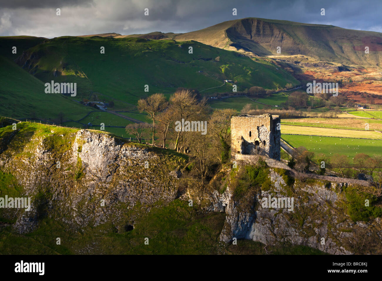 Mam Tor and Peveril Castle a Norman fortress built 1176 by Henry II ...