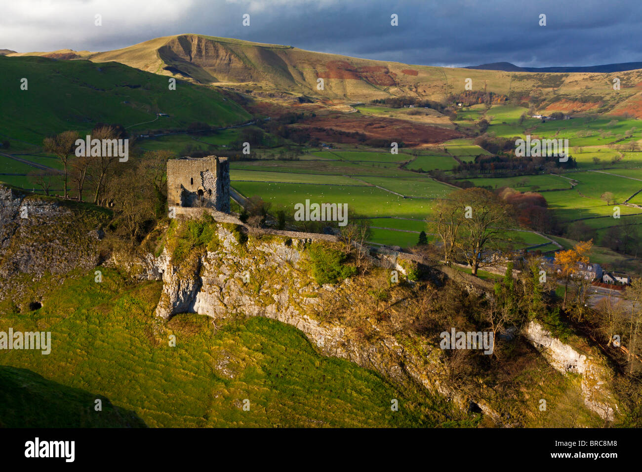 Mam Tor and Peveril Castle a Norman fortress built 1176 by Henry II ...