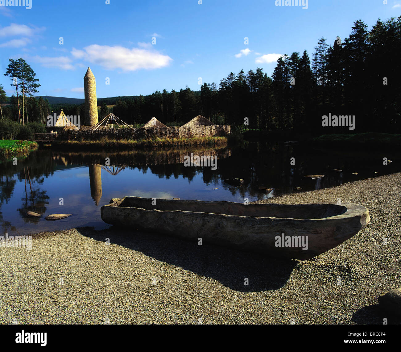 Ulster History Park, Co Tyrone, Ireland; Round Tower And Crannog Stock ...