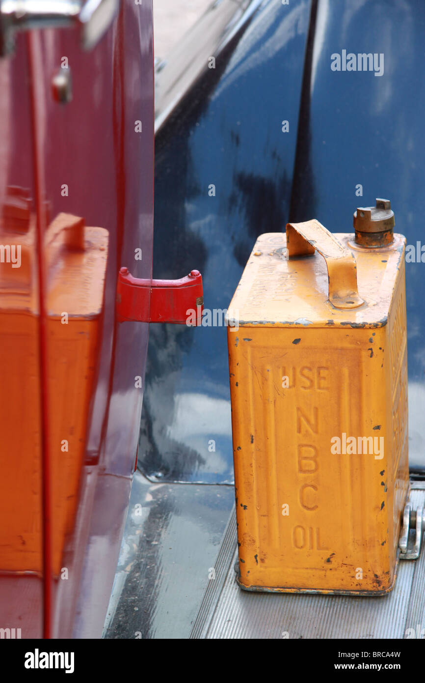 bright yellow fuel can fitted on the running board of a 1929 Austin ...