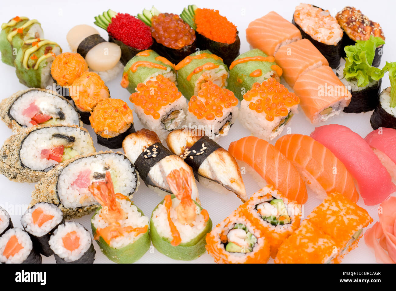 lots of various Japanese sushi and sushi rolls Stock Photo - Alamy