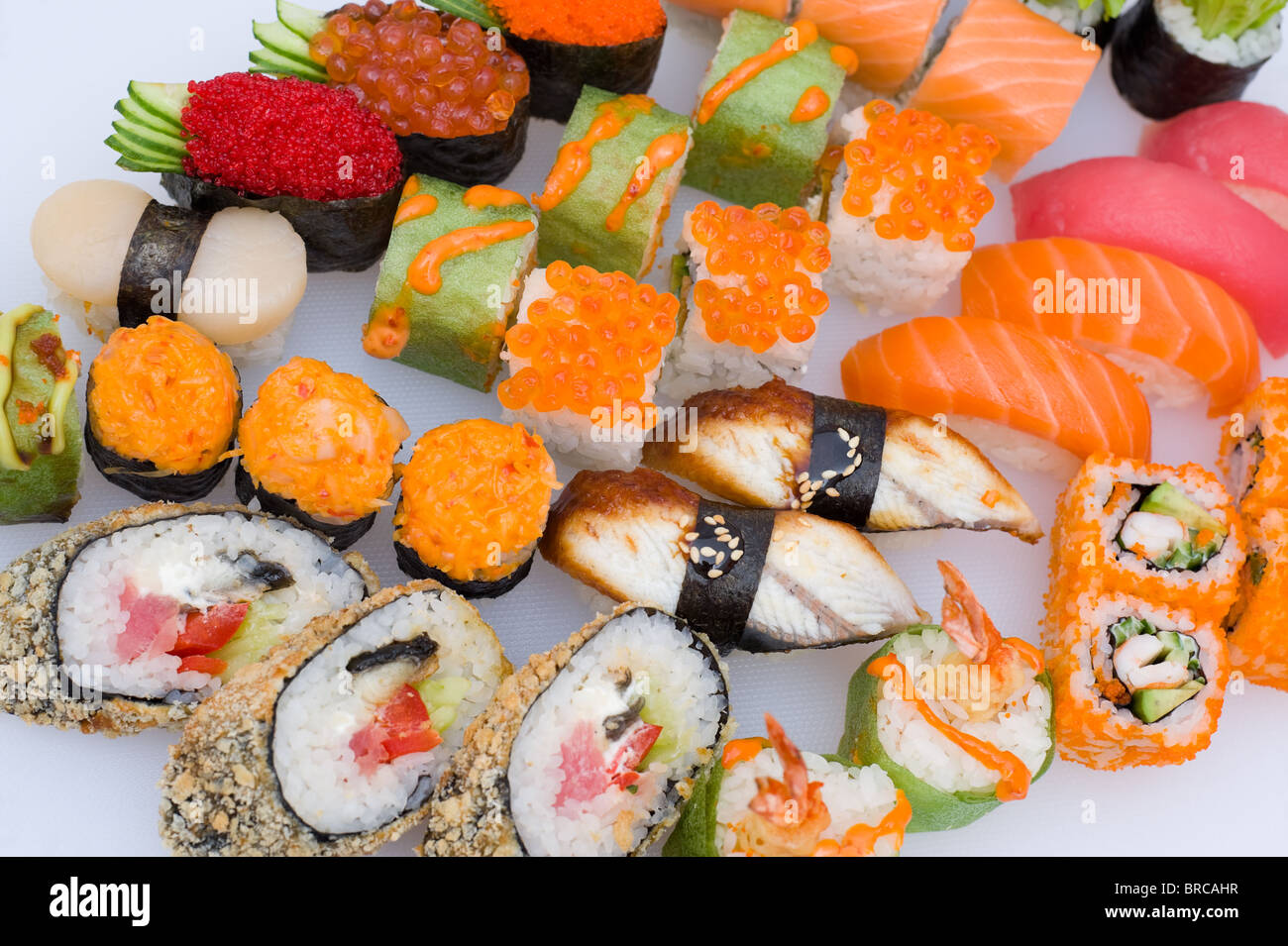 lots of various Japanese sushi and sushi rolls Stock Photo - Alamy