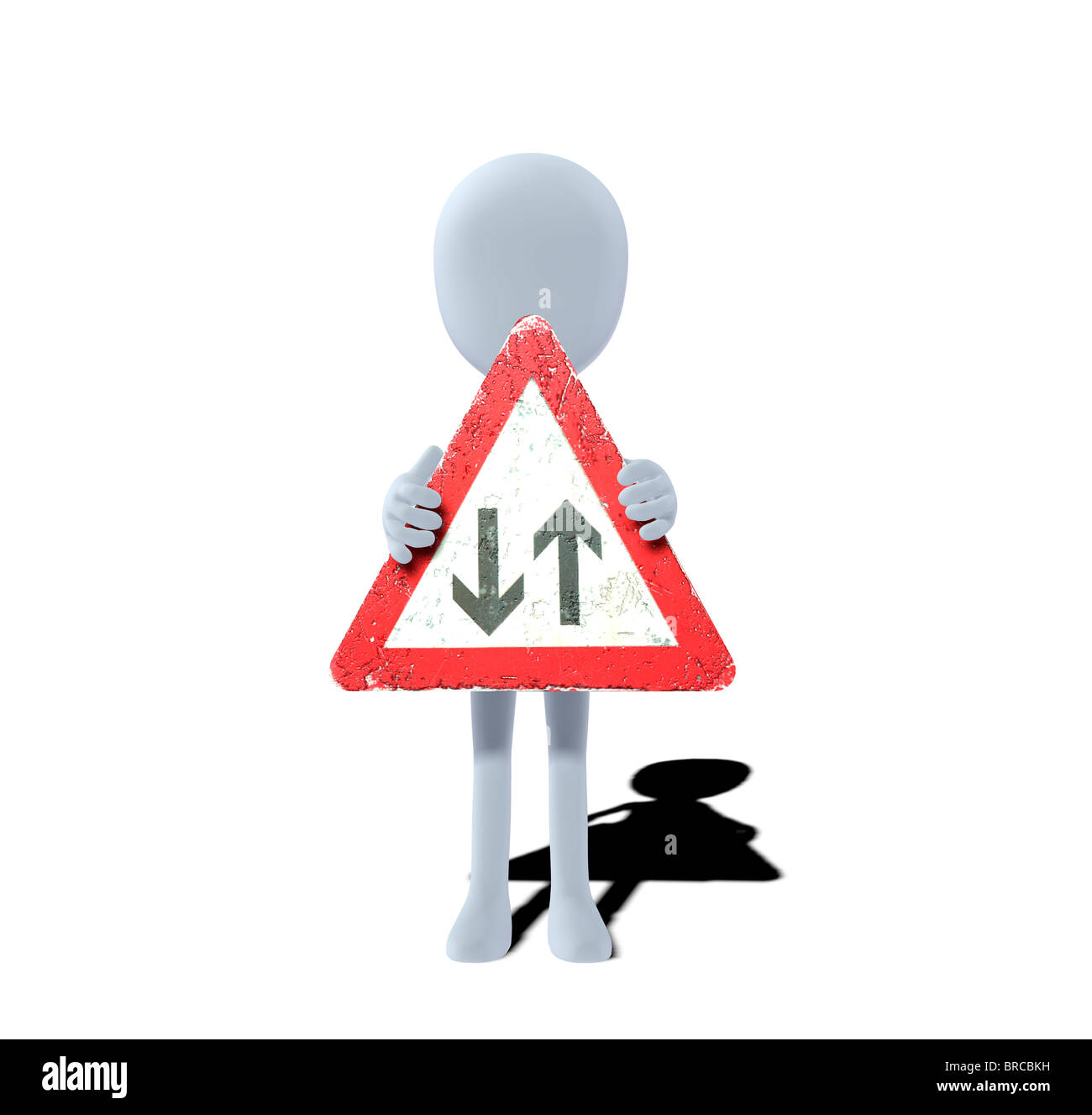 concept figure with warning sign caution oncoming traffic Stock Photo ...