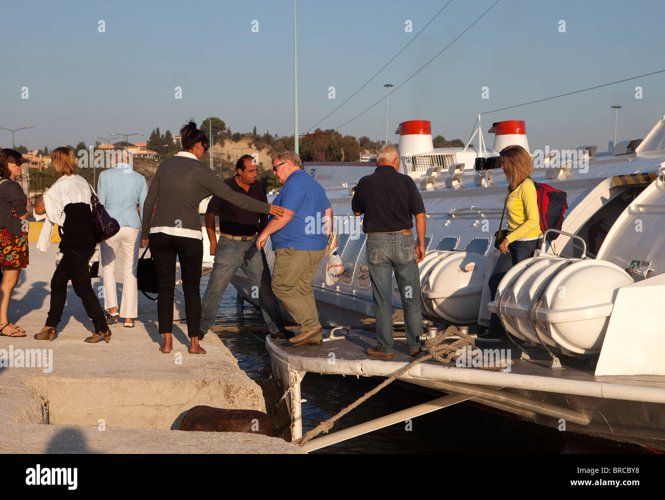 Passengers disembarking from Paxos to Corfu Hydrofoil Stock Photo - Alamy