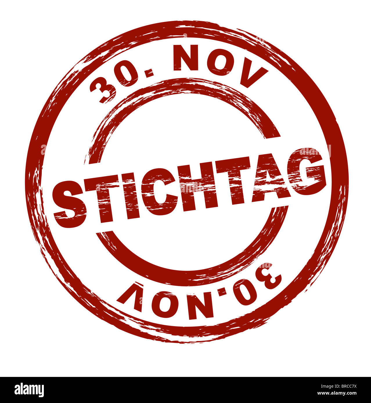 Stylized red stamp showing the german term Stichtag 30. Nov. English ...