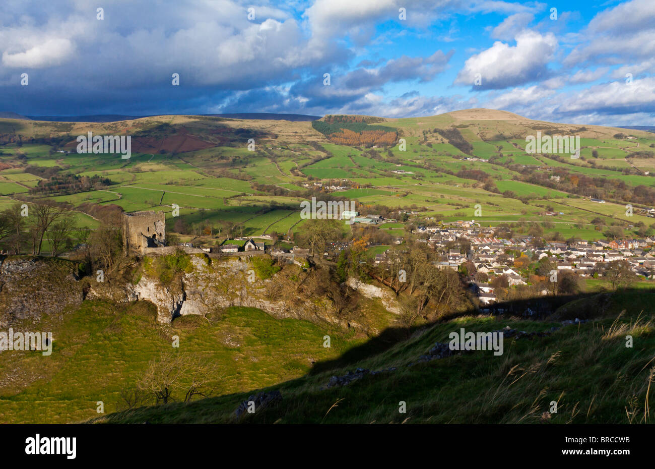 Mam Tor and Peveril Castle a Norman fortress built 1176 by Henry II ...
