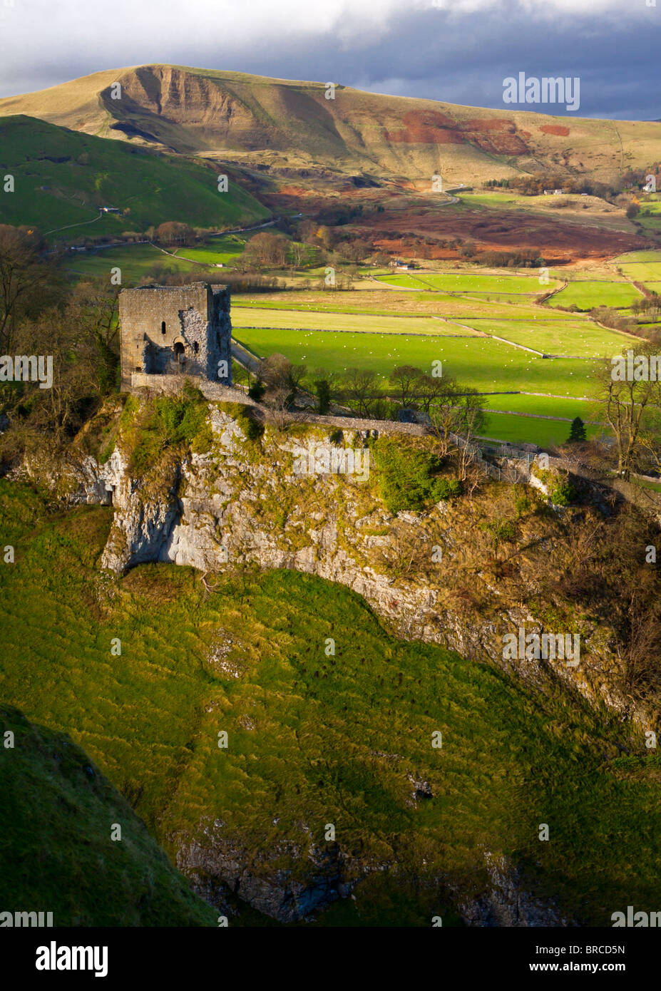 Mam Tor and Peveril Castle a Norman fortress built 1176 by Henry II ...