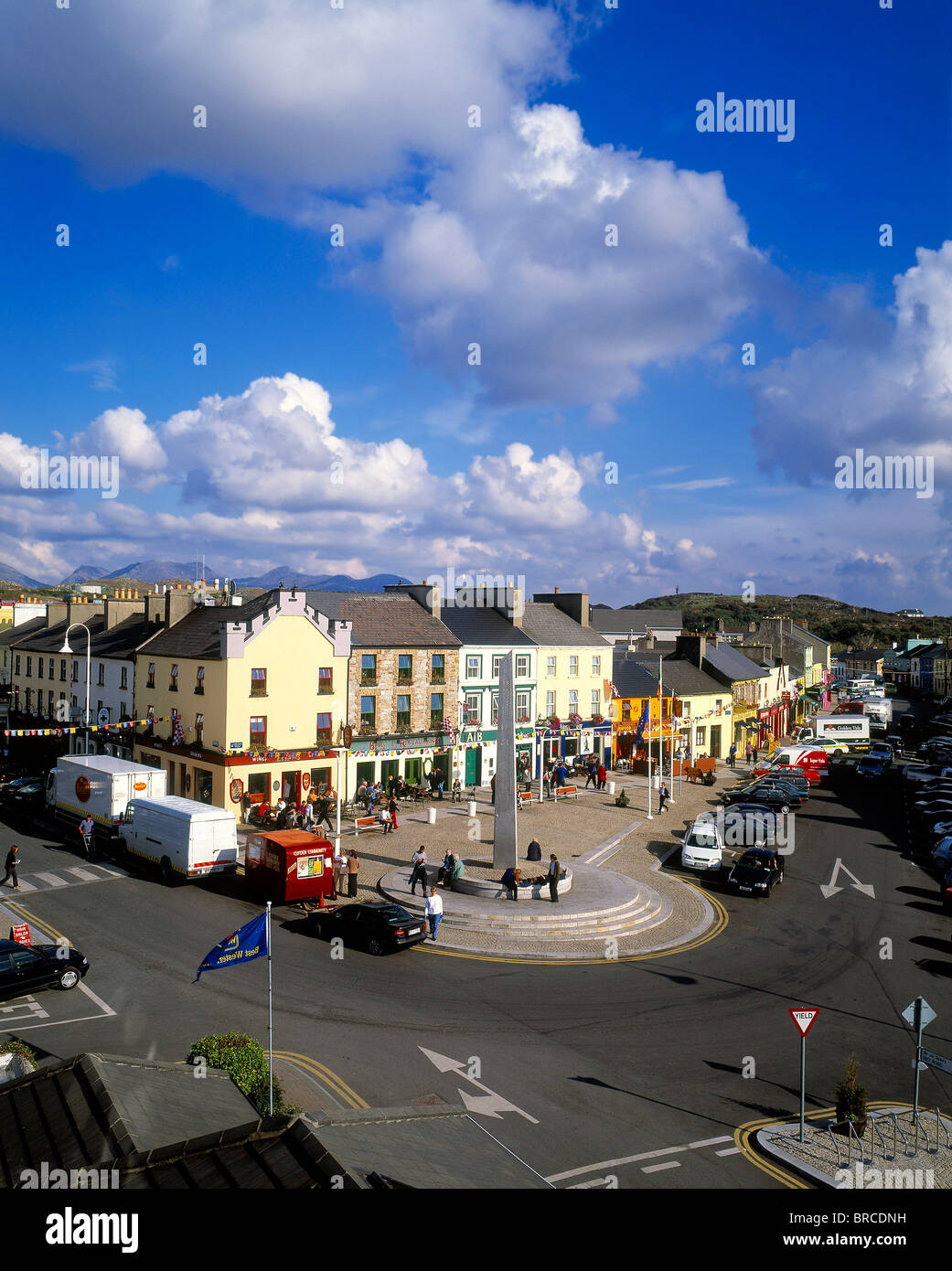 Clifden, Co Galway, Ireland; High Angle View Of A Town In Ireland Stock ...