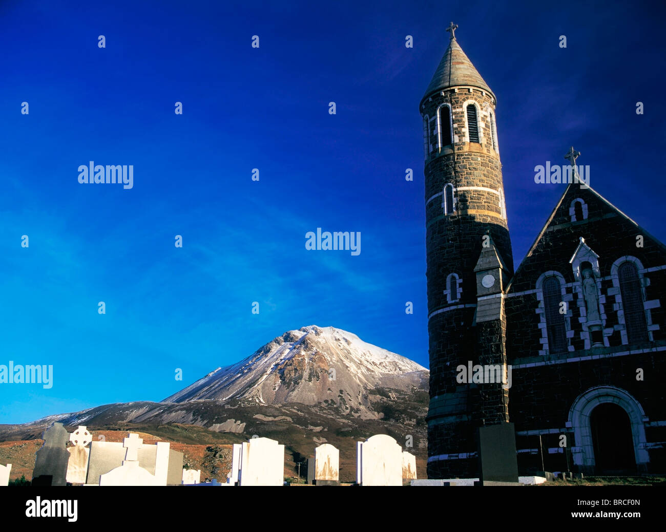 Moneymore, Co Donegal, Ireland, Errigal Mountain From A Church Stock ...
