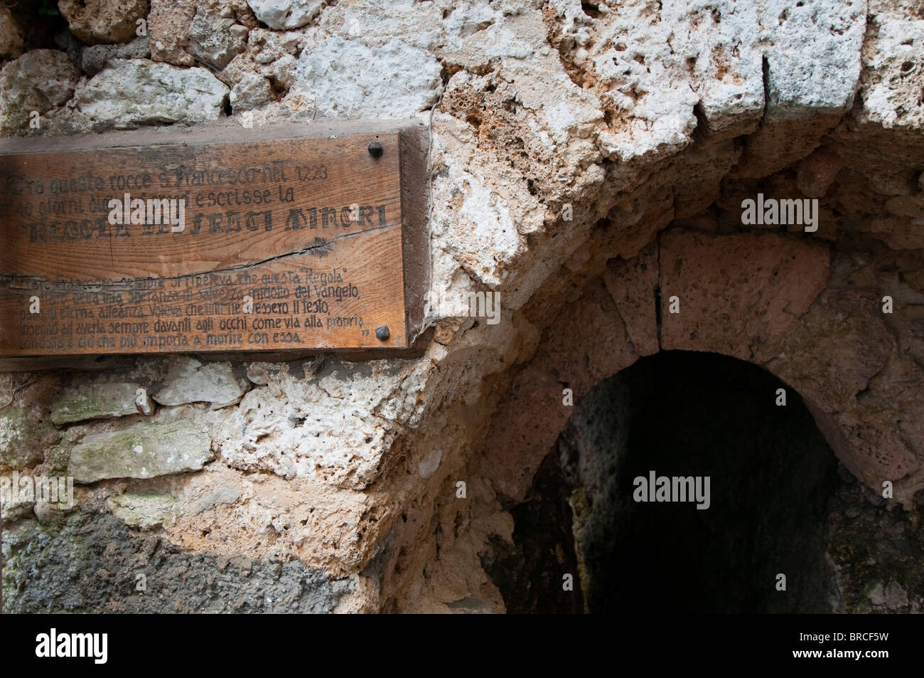 Entrance, sacred cave of St. Francis, franciscan Sanctuary of Fonte ...