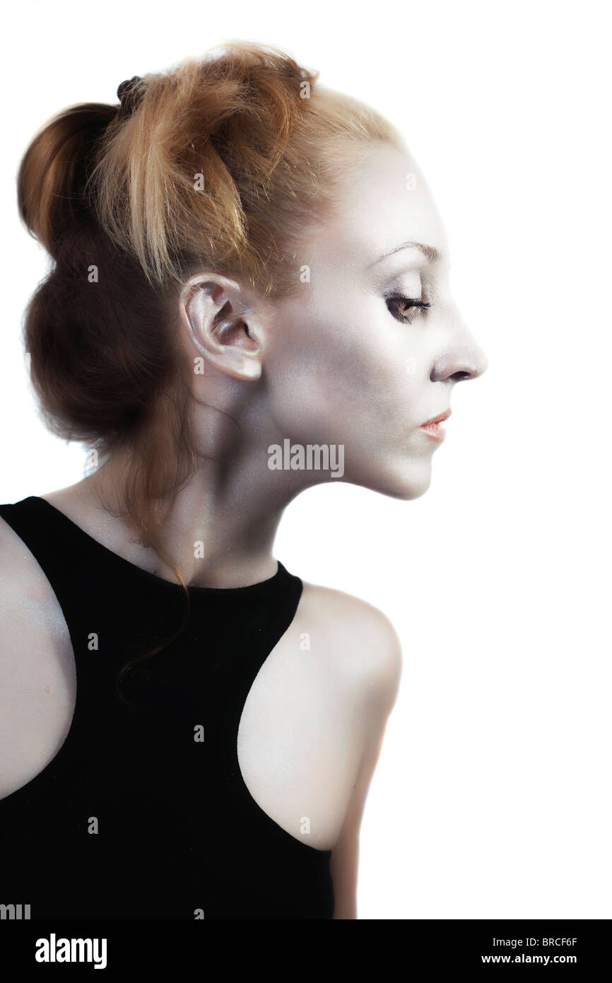 Caucasian woman silver body paint hi-res stock photography and images ...
