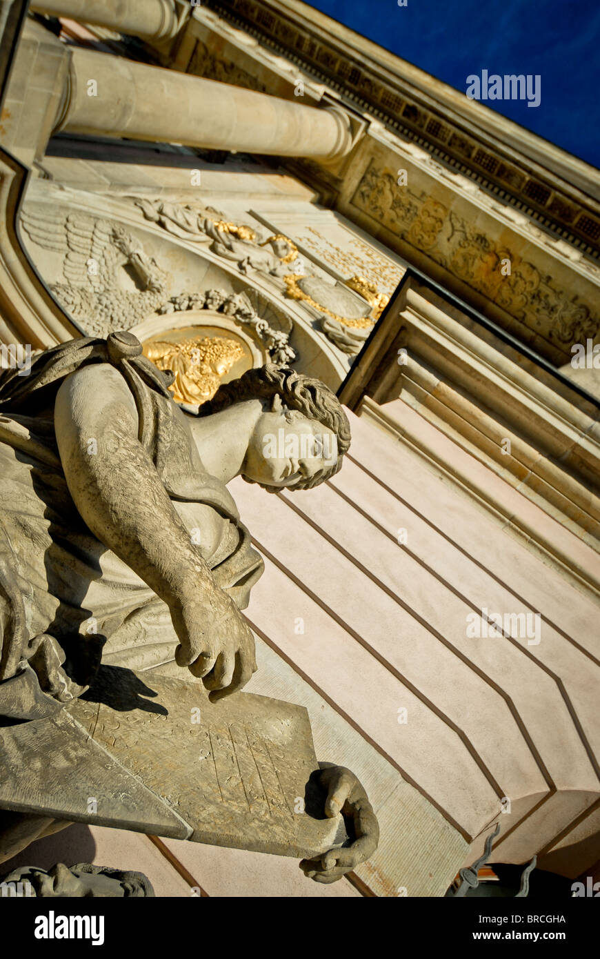 statue on facade of the classical Deutsches Historisches museum, Berlin ...
