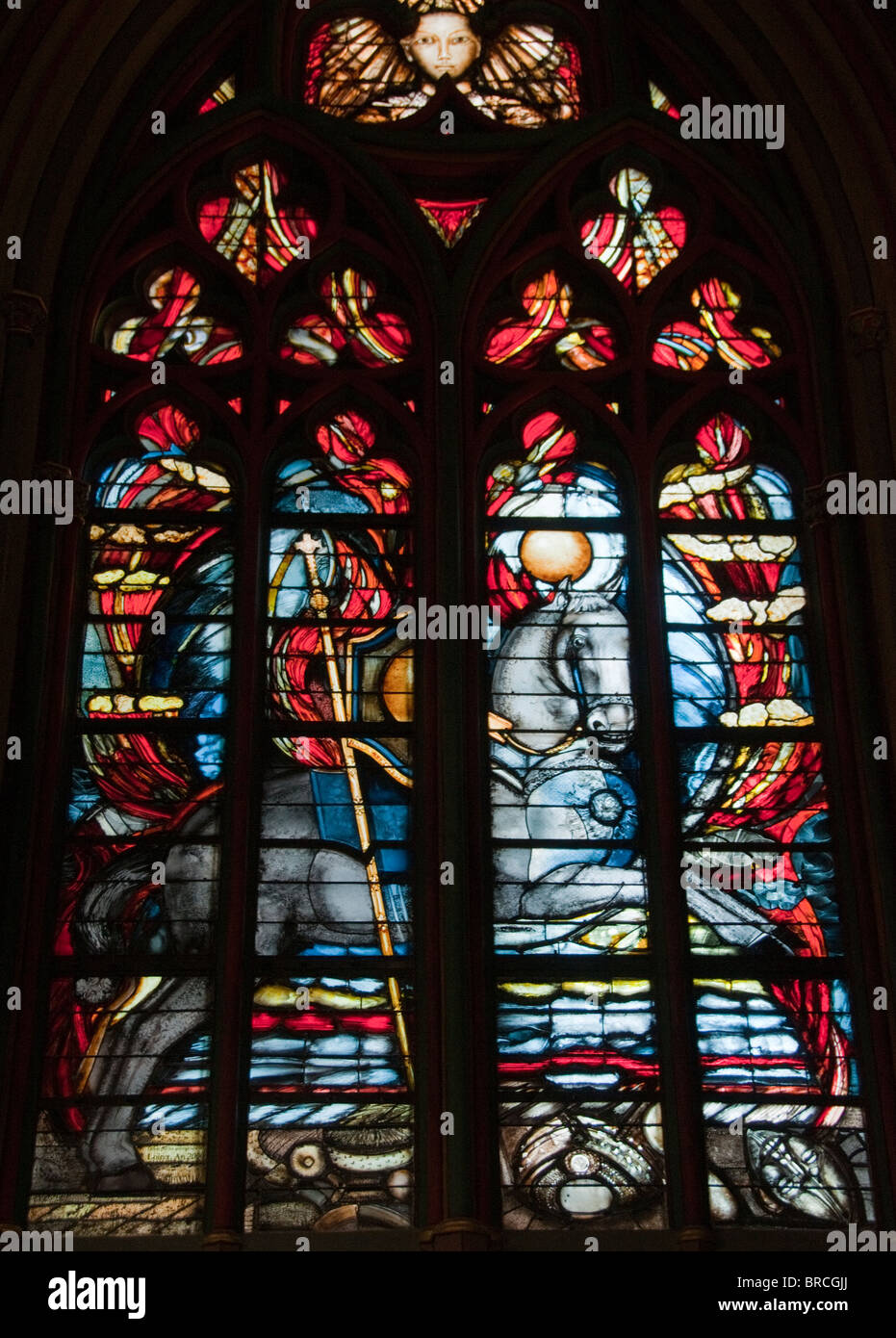 Stained glass window in the church of the holy cross hi-res stock ...