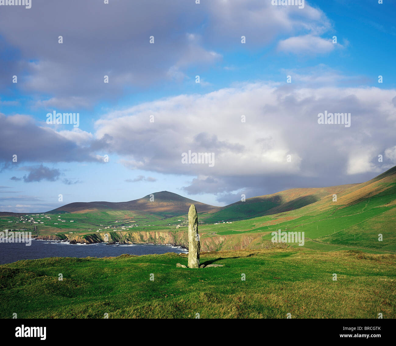 Dunmore Head, Dingle Peninsula, Co Kerry, Ireland; Ogham Stone On A ...