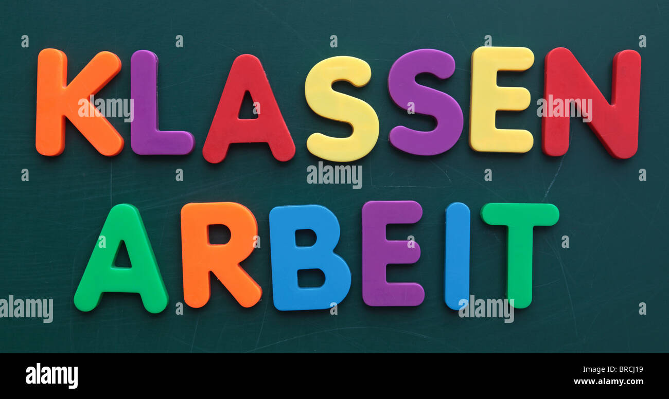 The german term for class test in colorful letters on a blackboard ...