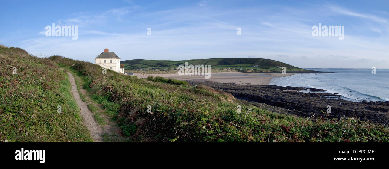 croyde bay on the north devon coast - the view from the footpath to ...