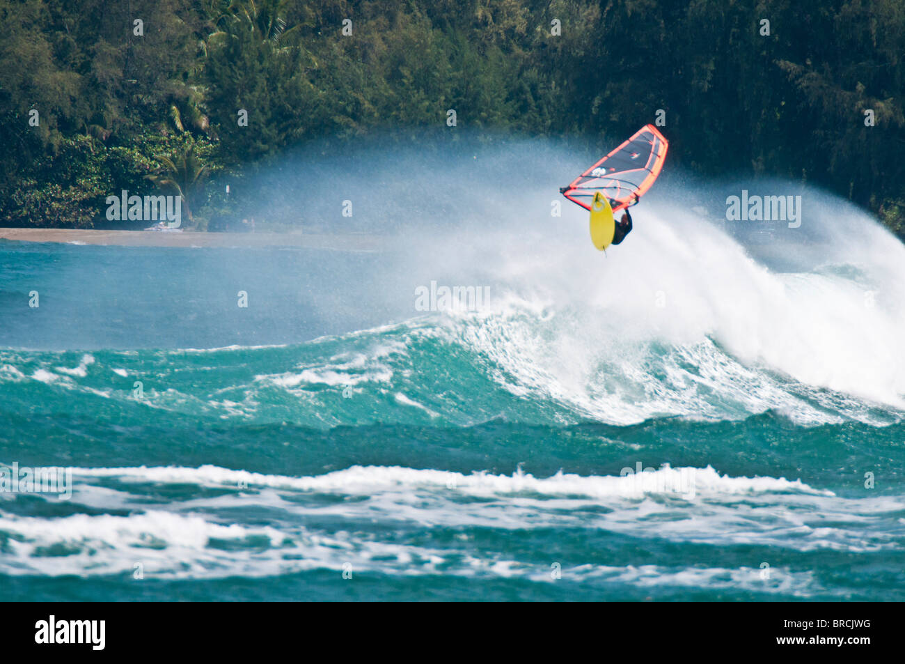 Windsurfing in Hanalei Bay, Kauai, Hawaii Stock Photo - Alamy