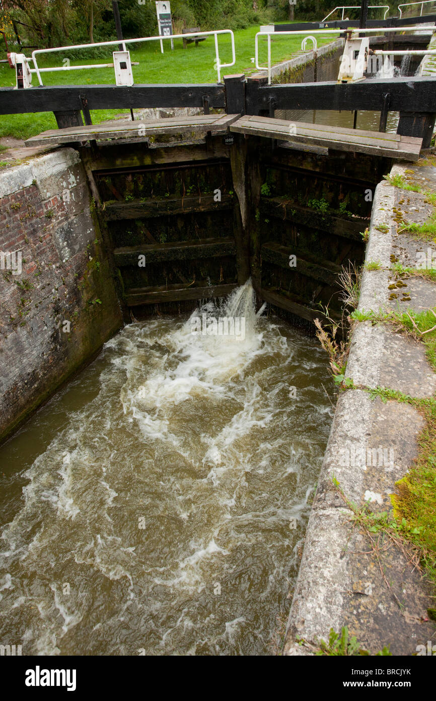Water entering a lock on the Kennet & Avon Canal at Wooton Rivers ...