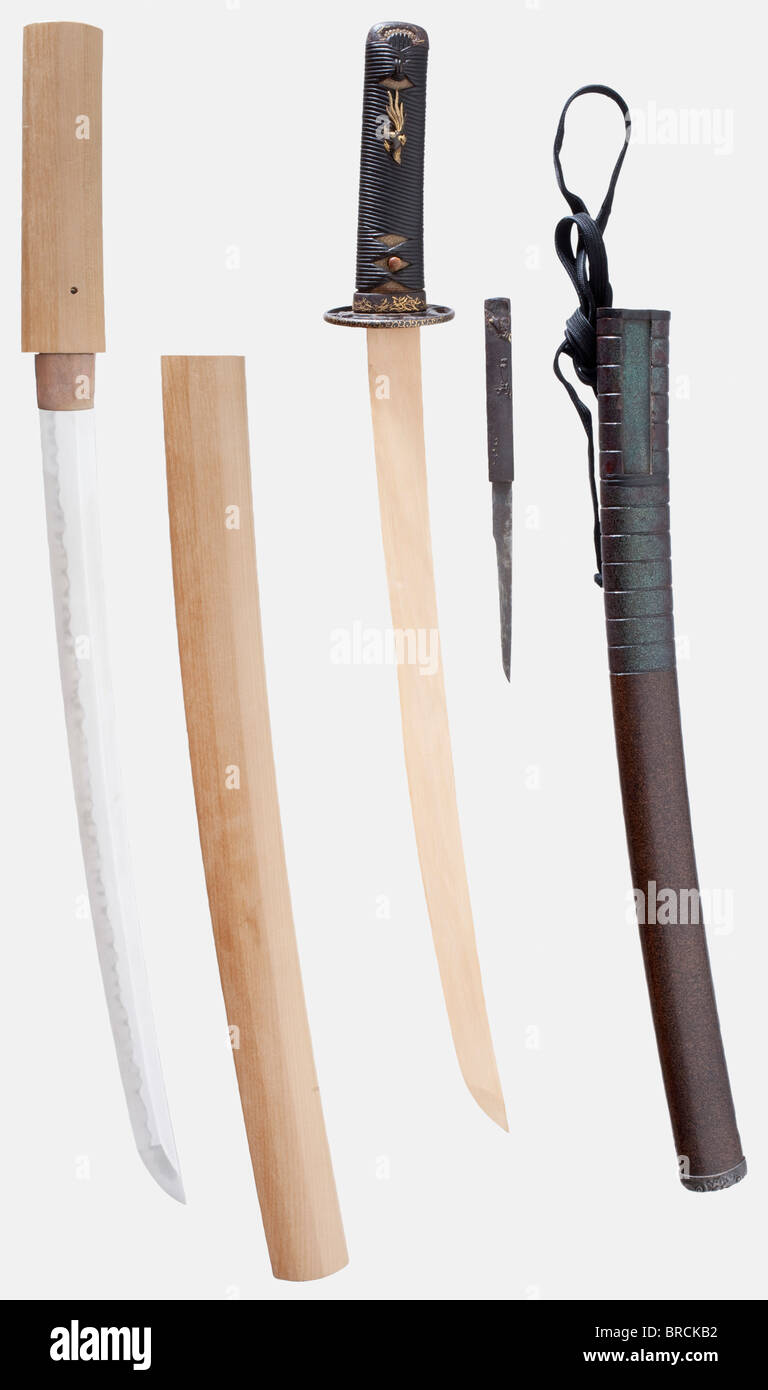 A Japanese wakizashi, late Edo period Blade shinogi-zukuri, chu-kissaki ...