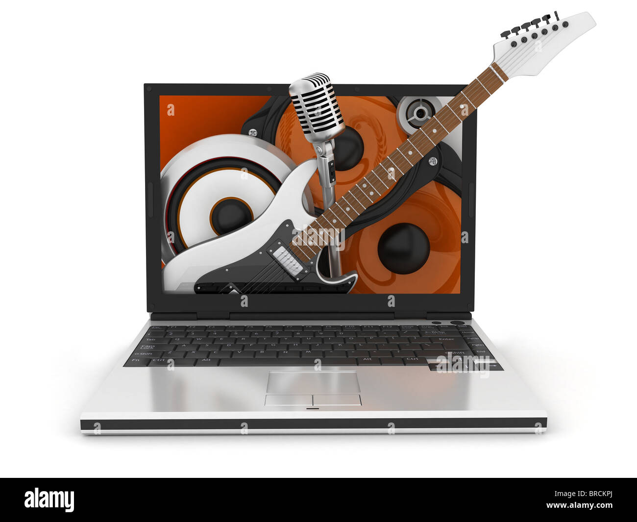 musical laptop standing on a white background Stock Photo - Alamy