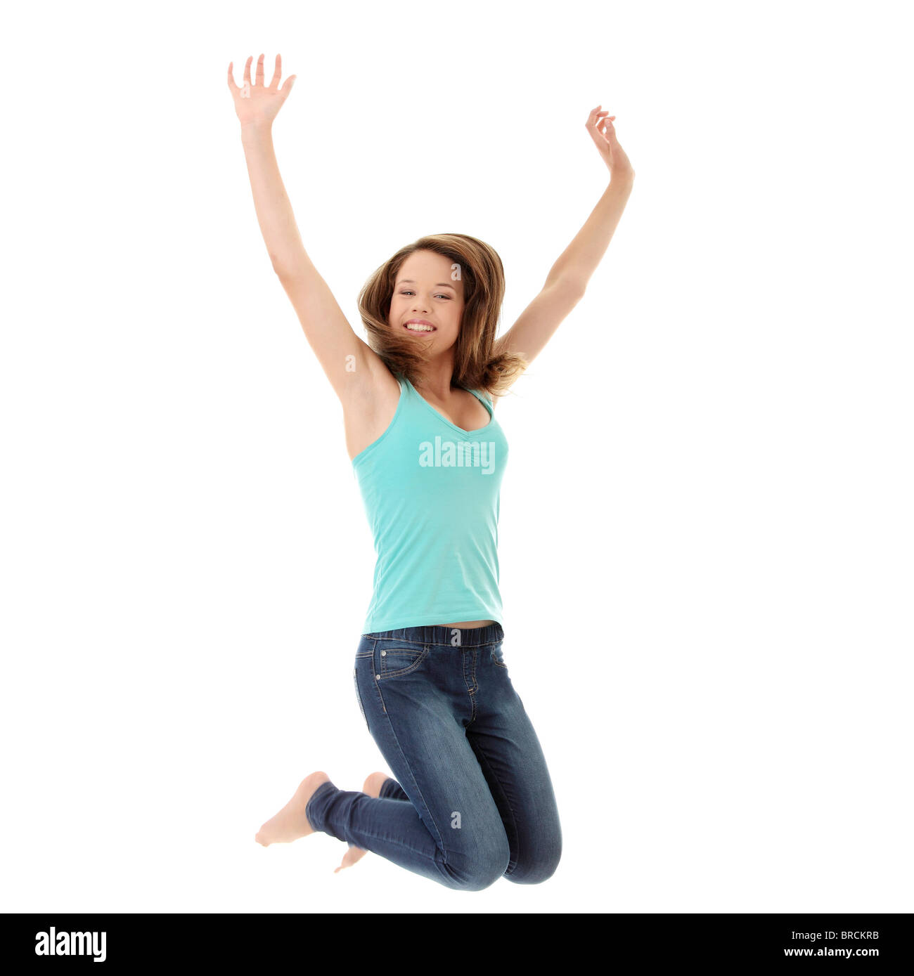 Jumping student girl, isolated on white background Stock Photo - Alamy