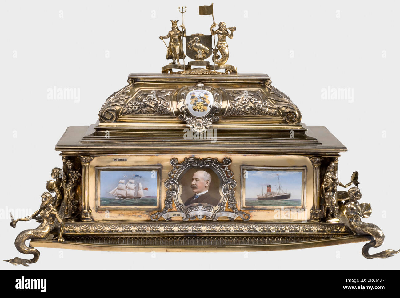 A splendid vermeil cigar box, a present from the shipping company ...