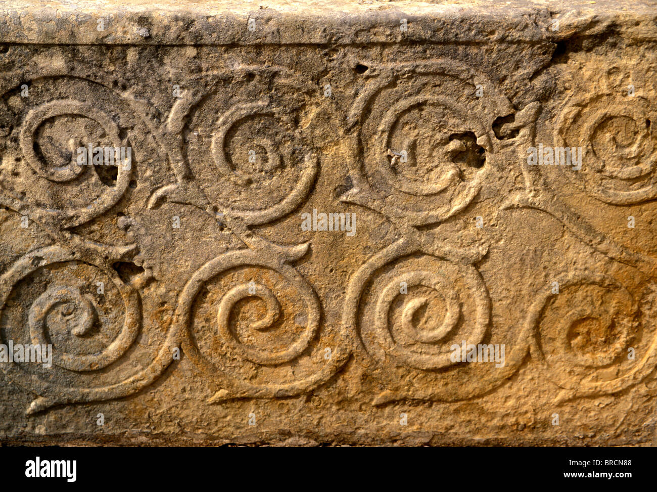 Spiral reliefs, Tarxien Temple complex, Neolithic, Malta Stock Photo ...