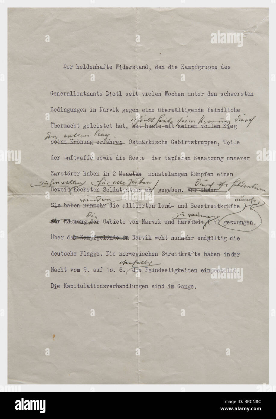 Adolf Hitler - a handwritten correction, of the special announcement ...