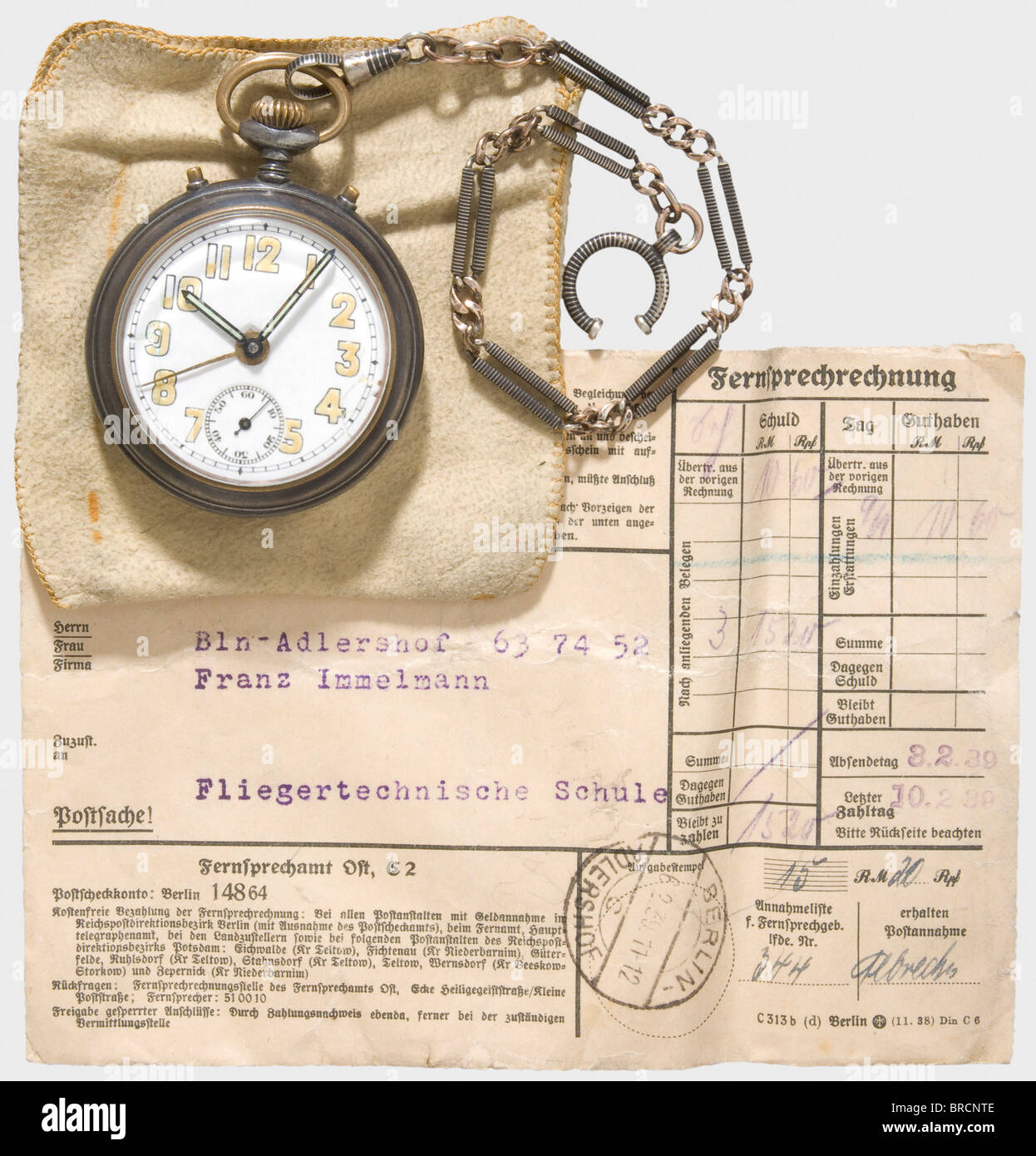Oberleutnant Max Immelmann (1890 - 1916), a pocket alarm watch, a gift ...