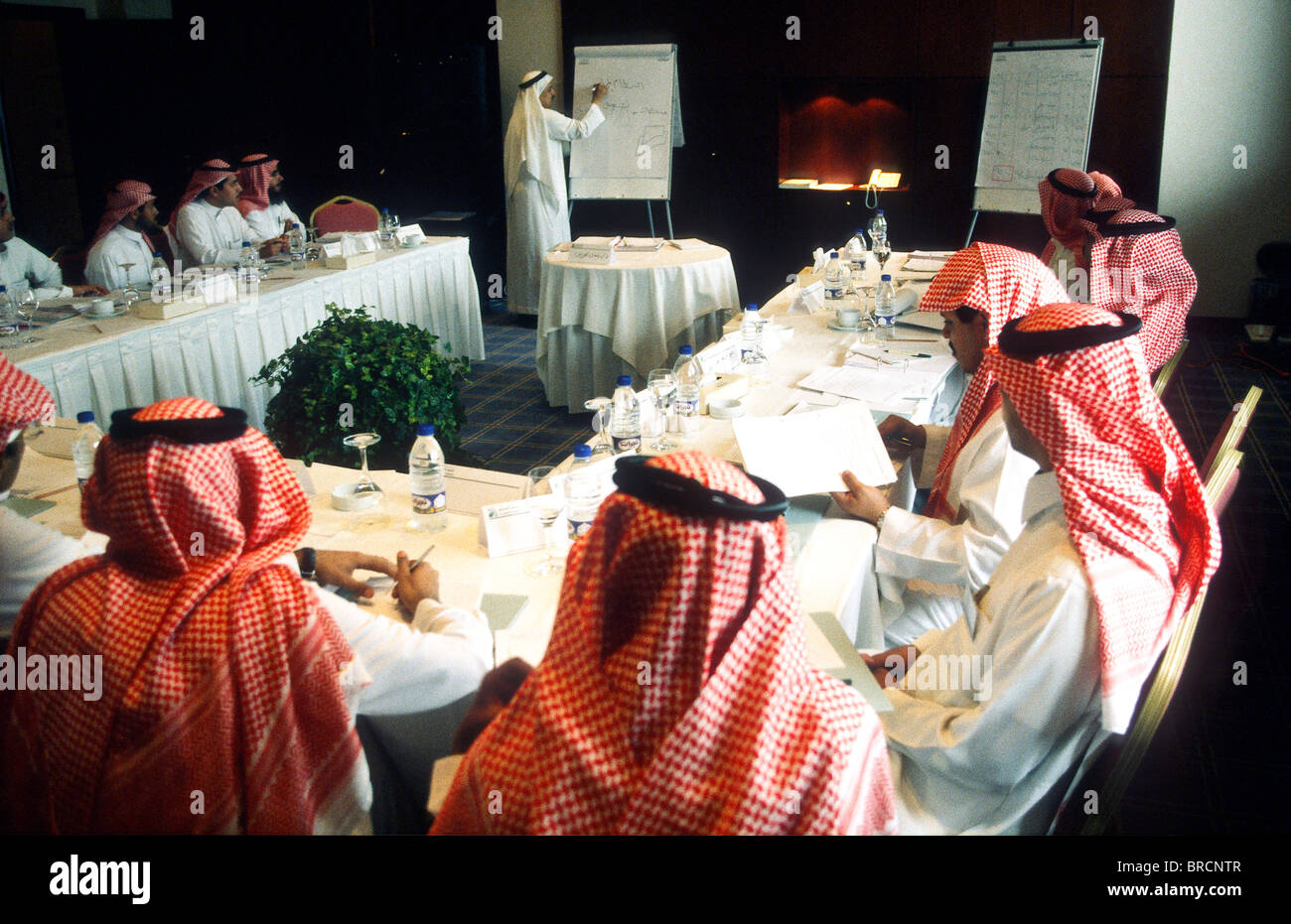 Meeting of businessmen in a conference room of the Meridien Hotel in ...