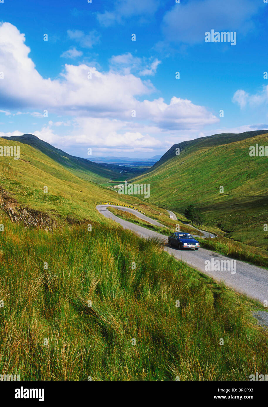 Glengesh Pass, Co Donegal, Ireland; Car Driving On A Winding Road Stock ...