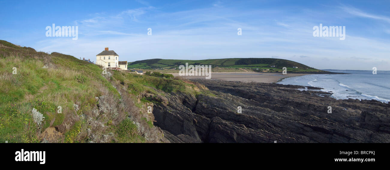croyde bay on the north devon coast - the view from the footpath to ...