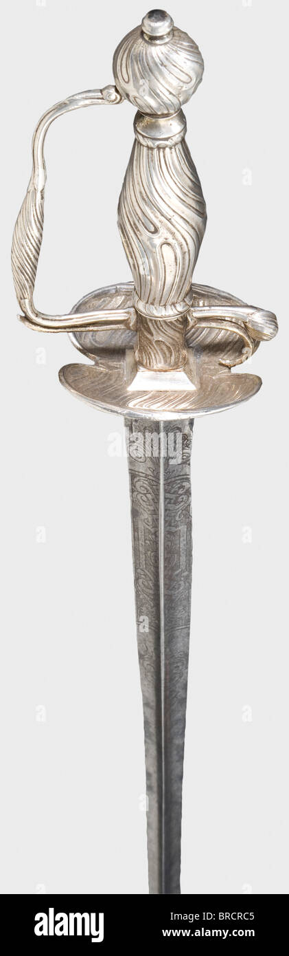A French silver-hilted small-sword, 18th century Hollow triangular ...