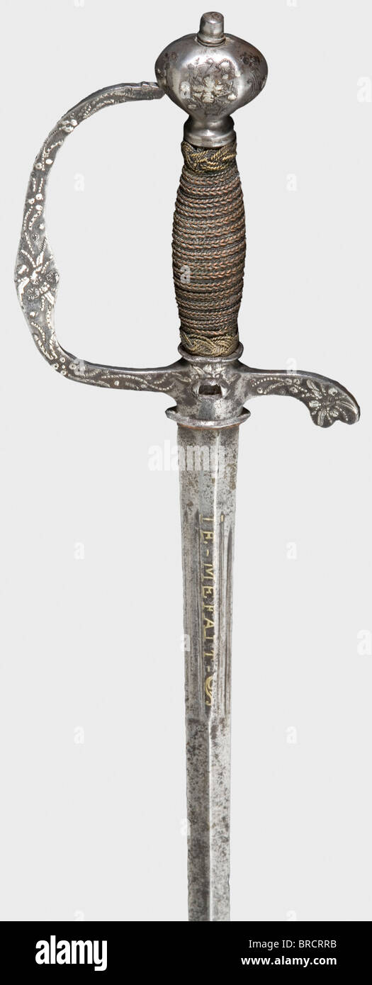 A German pillow-sword with silver-encrusted hilt, circa 1660 Tapering ...