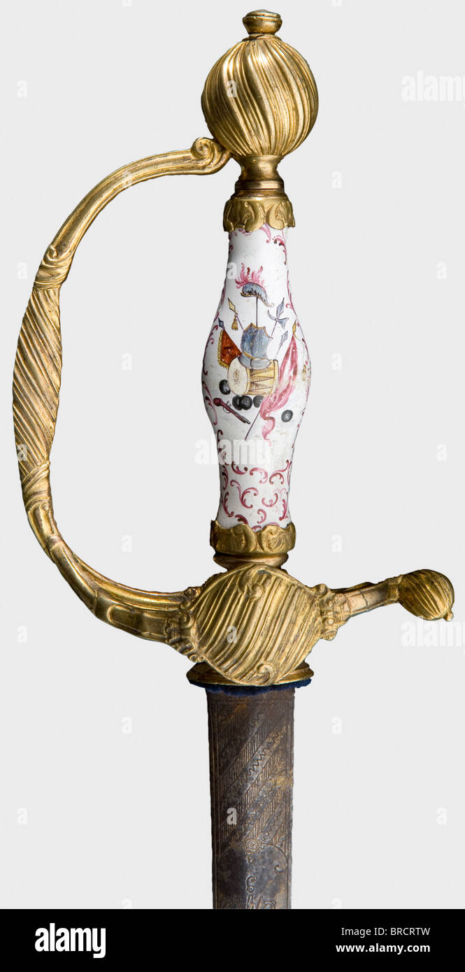 A German small-sword with a porcelain grip, circa 1750 Double-edged ...