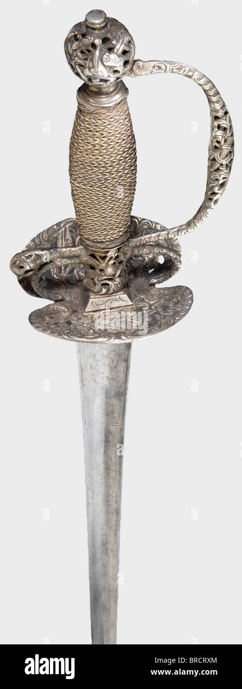 A silver small-sword, Paris, circa 1760 Triangular thrusting blade with ...