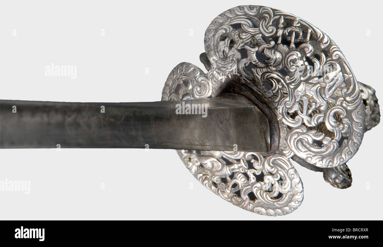 A silver small-sword, Paris, circa 1760 Triangular thrusting blade with ...