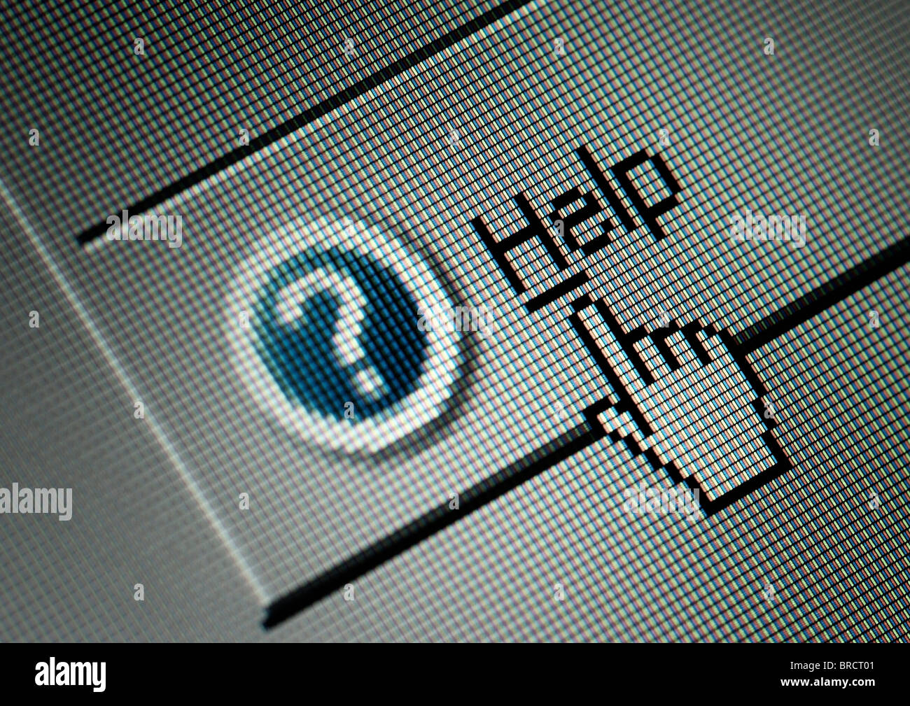 Close-up of a interface computer help button and a hand cursor Stock ...