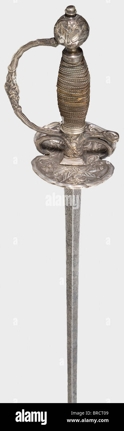 A French small-sword with silvered hilt, circa 1770 Thrusting blade of ...