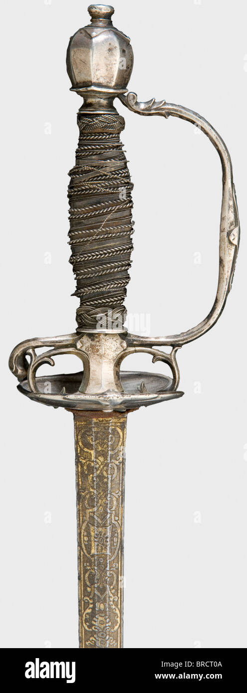 A German silver-hilted officer's sword, circa 1750 Thrusting blade of ...