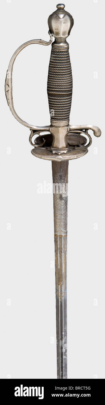 An English silver-hilted small-sword, circa 1720 Double-edged thrusting ...