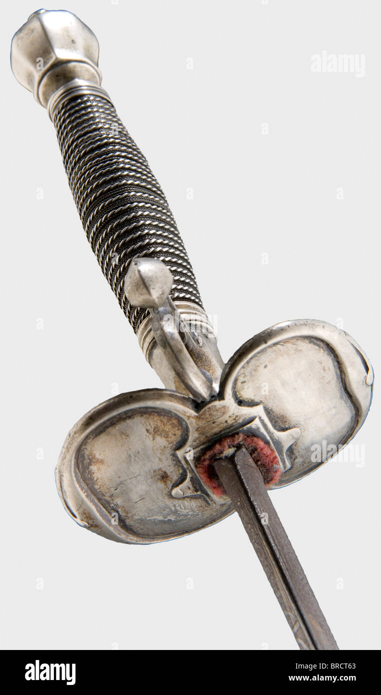 An English silver-hilted small-sword, circa 1720 Double-edged thrusting ...